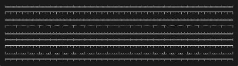 분할이 있는 다양한 측정 스케일 길이 또는 높이를 센티미터 밀리미터 또는 인치로 측정하기위한 사실적인 화이트 스케일 눈금자 테이프 측정 표시 크기 표시기 벡터 일러스트 레이