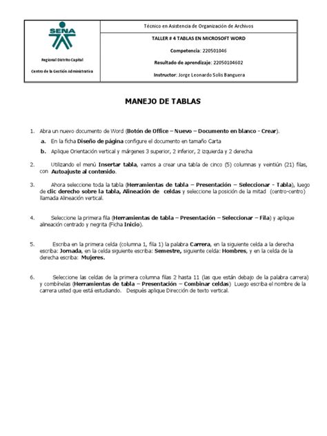 Creación De Tablas En Word Pdf Microsoft Word Point And Click