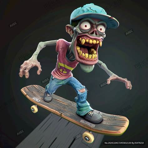 Ai创作图卡通写实漫画人物 僵尸小贝 丧尸立体画 写实漫画人物 写实卡通人物 卡通写实漫画人物设计 卡通写实人物 卡通写实漫画人物素材 恐怖吉祥物设计 3d卡通人物 僵尸安全展 僵尸不死 滑板