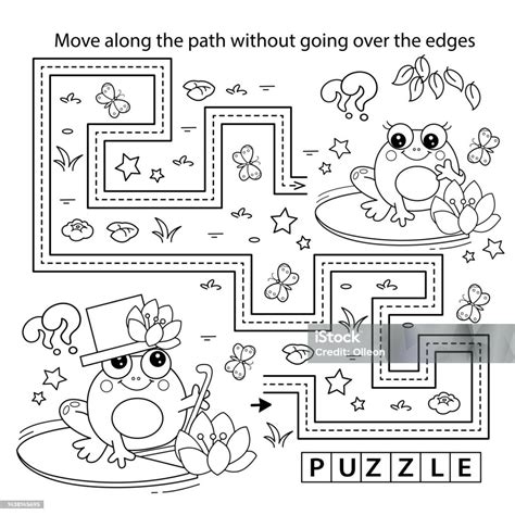 필기 연습 시트 간단한 교육 게임 또는 미로 만화 작은 개구리의 색칠 페이지 개요 아이들을위한 색칠하기 책 0명에 대한 스톡 벡터 아트 및 기타 이미지 Istock