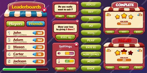 Premium Vector Casual Game Ui Kit Menus Pop Up Screens And Game Elements