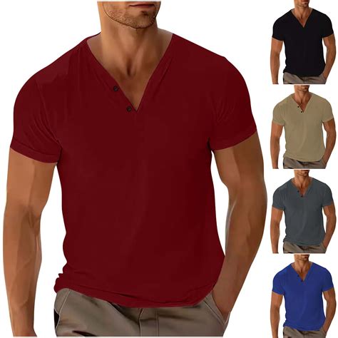 Ddapj Pyju Mens Cotton Henley Shirt Short Sleeve Button T Shirt Slim