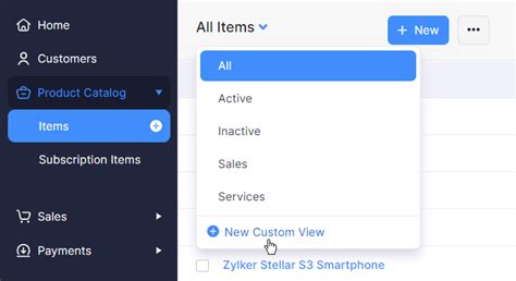 filter and sort items help zoho billing