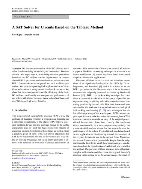 pdf a sat solver for circuits based on the tableau method