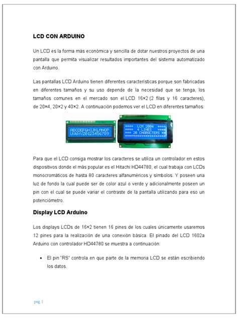 lcd con arduino pdf pantalla de cristal líquido arduino
