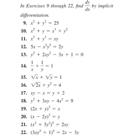Solved In Exercises 9 Through 22 Find Dxdy By Implicit
