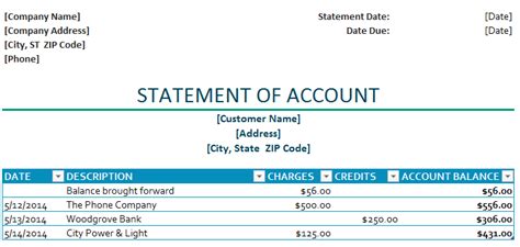 Statement Of Account Template