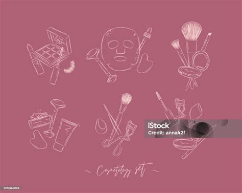 Cosmetology Tools Collection Pink Stock Illustration Download Image