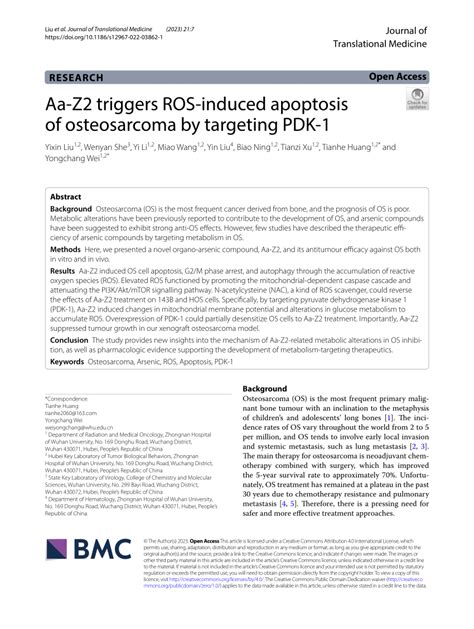 Pdf Aa Z2 Triggers Ros Induced Apoptosis Of Osteosarcoma By Targeting