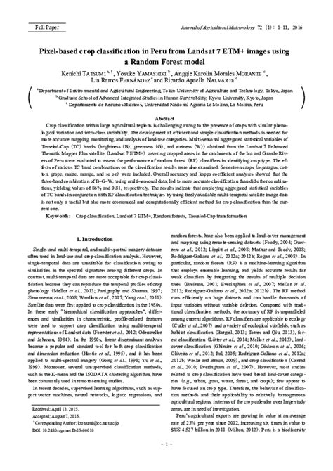 Pdf Pixel Based Crop Classification In Peru From Landsat 7 Etm Images Using A Random Forest Model