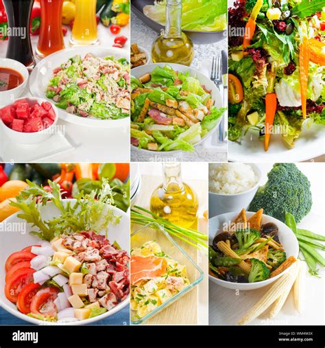 Mixwd Fresh Salad Collage Composition Nested On A Square Frame Stock
