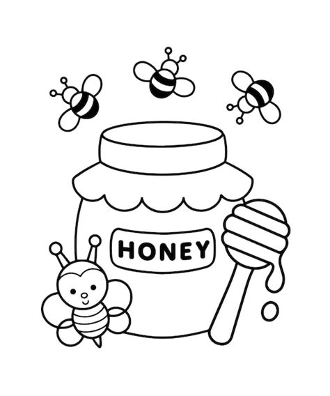 Ilustración para colorear de abejas de miel para niños Vector Premium