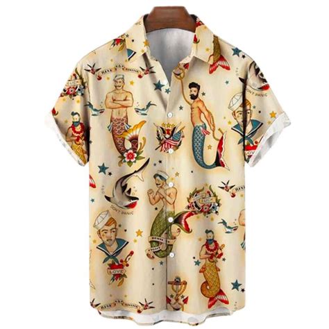 Badu Bg Хавайски ризи за мъже Плажни топове с къс ръкав с принт на русалка Блуза 2022 г Нова