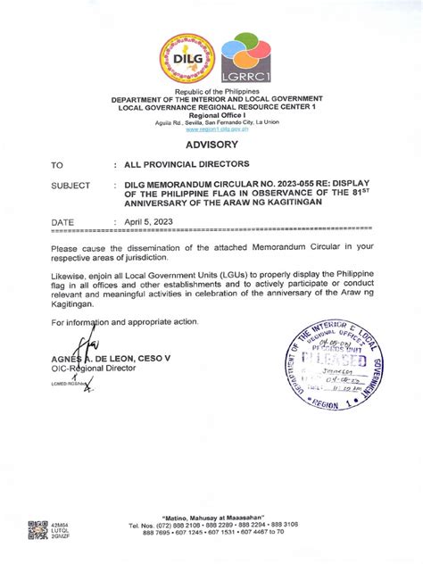 Dilg Memorandum Circular No 2023 055 Re Display Of The Philippine Flag In Observance Of The