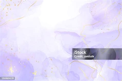 황금선이 있는 보라색 라벤더 액체 수채화 배경 파스텔 바이올렛 대리석 알코올 잉크 그리기 효과 웨딩 초대 메뉴 Rsvp에 대한 벡터 일러스트 디자인 템플릿 자수정에 대한