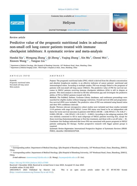 Pdf Predictive Value Of The Prognostic Nutritional Index In Advanced