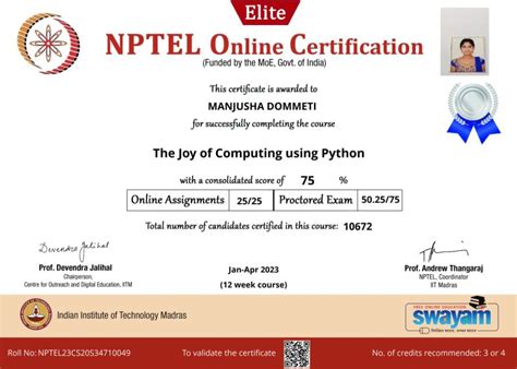 Manjusha Dommeti On Linkedin Python Nptel Certification Computing