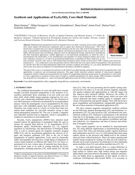 pdf synthesis and applications of fe3o4 sio2 core shell materials