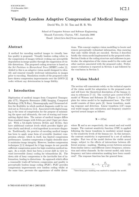 PDF Visually Lossless Adaptive Compression Of Medical Images