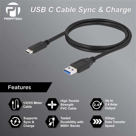 Jual Kabel USB 3 0 Type C 3 1 1M 1 Meter Fast Charging Profftech Original 100 Shopee Indonesia