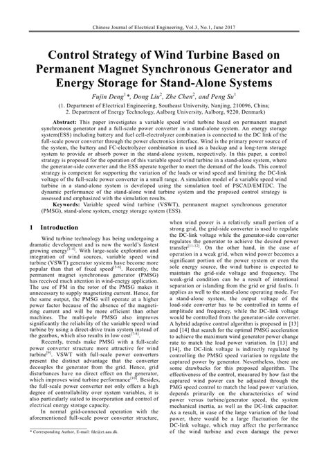 Pdf Control Strategy Of Wind Turbine Based On Permanent Magnet Synchronous Generator And