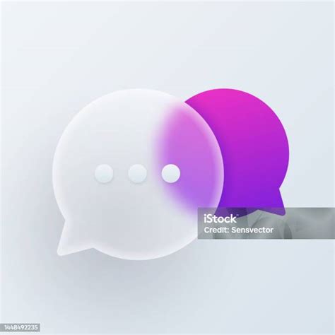 두 개의 말풍선이 서로 겹쳐져 있으며 벡터 현대 트렌드 아이콘은 그라디언트 흐림 및 투명도가 있는 유리형태 스타일입니다 대화 상자 채팅 대화 및 정보 표시 토론에 대한 스톡