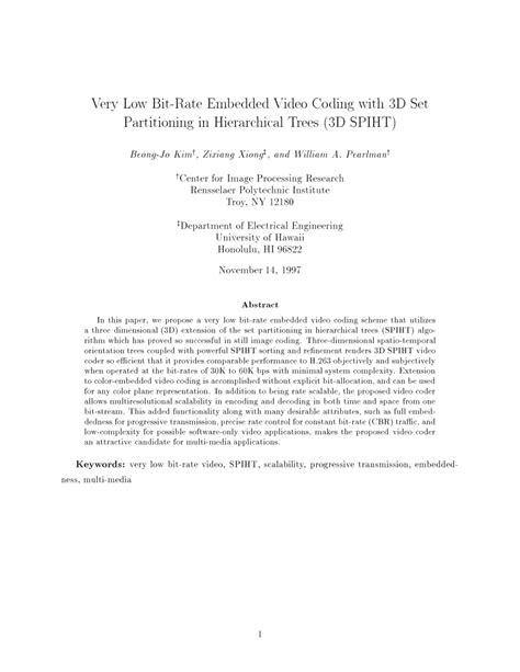 pdf very low bit rate embedded video coding with 3d set partitioning in hierarchical trees 3d