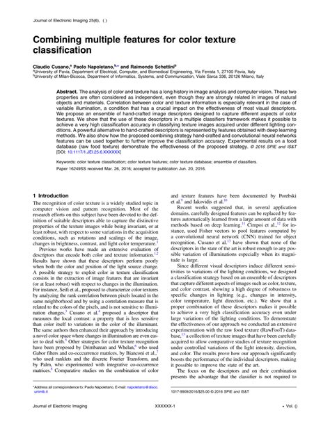 Pdf Combining Multiple Features For Color Texture Classification