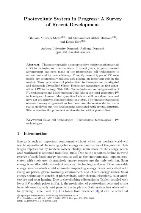 Pdf Photovoltaic System In Progress A Survey Of Recent Development