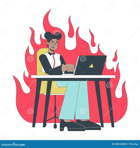 Gen Z Employee Demonstrating Passion At Work Black And White 2d Line Cartoon Character