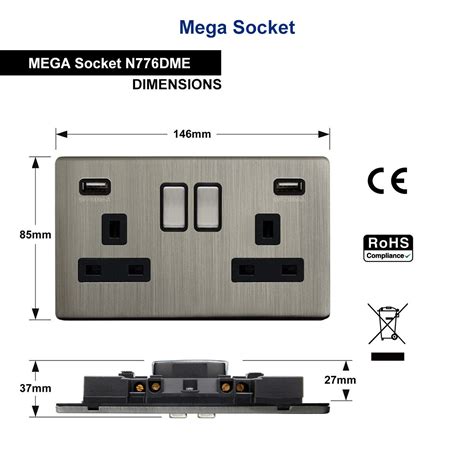 Double Wall Plug Socket Gang A With Usb Ports Screwless Slim Flat Plate Ebay