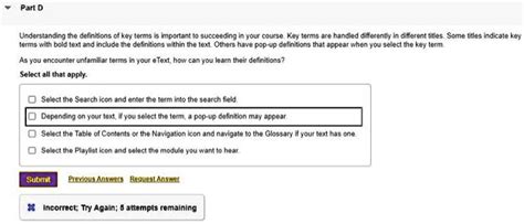 Part D Understanding The Definitions Of Key Terms Is Important To