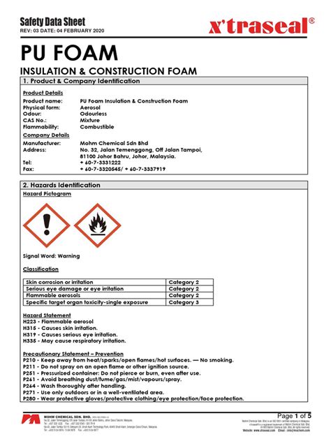Sds Pu Foam Insulation And Construction Foam Pdf Oxide Materials