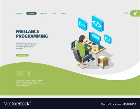 Programmer Working Landing Designer Or Artist Vector Image