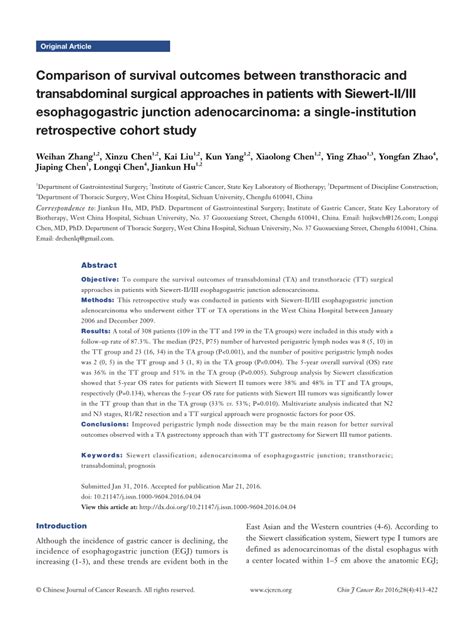 Pdf Comparison Of Survival Outcomes Between Transthoracic And