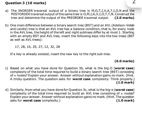 Solved A The Inorder Traversal Output Of A Binary Tree Is