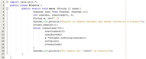 Ejemplo De Código En Java Convertir Un Numero Decimal A Binario