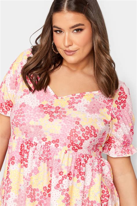 Limited Collection Curve Plus Size Pink Ditsy Floral Sweetheart Dress Yours Clothing