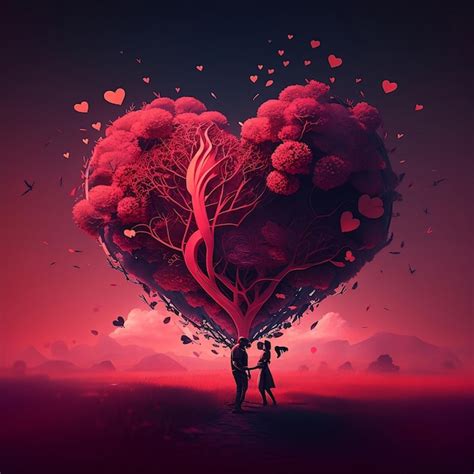 Premium AI Image A Heart Shaped Tree With A Couple Standing Under It