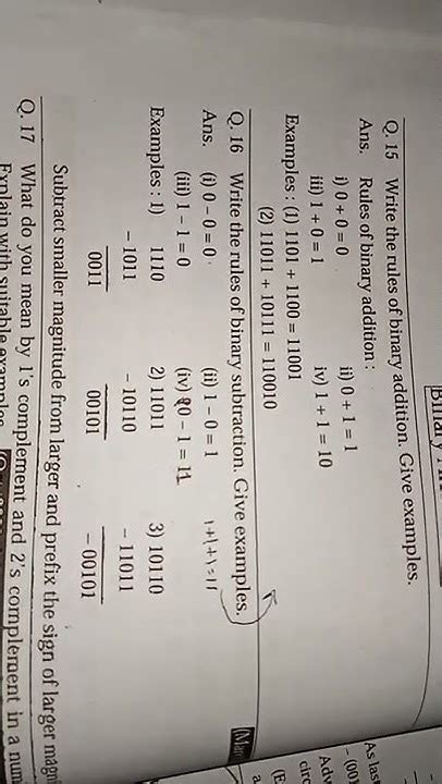 Binary Addition And Subtraction Rulesclass 12th Electronic Hsc Youtube