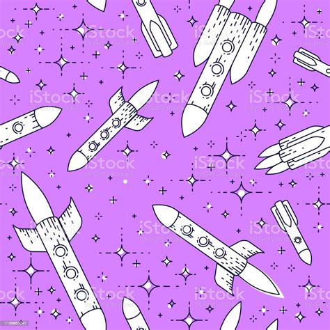 로켓과 별 아이들을위한 코스모스 환상적이고 아름다운 섬유 직물 끝없는 타일링 패턴 벡터 일러스트 만화 모티브와 원활한 공간 배경 경외감에 대한 스톡 벡터 아트 및 기타