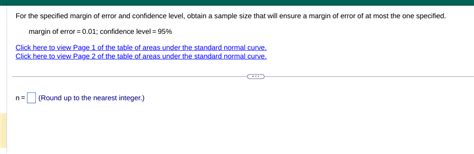 For The Specified Margin Of Error And Confidence Chegg