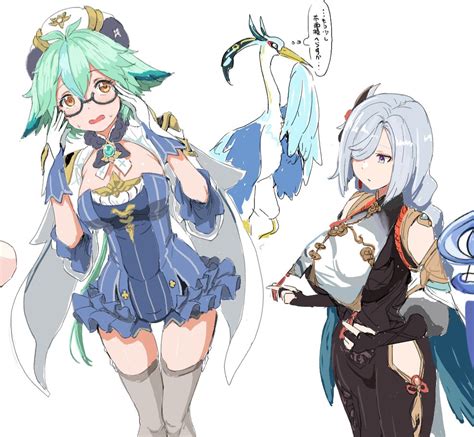 shenhe sucrose xianyun and cloud retainer genshin impact drawn by