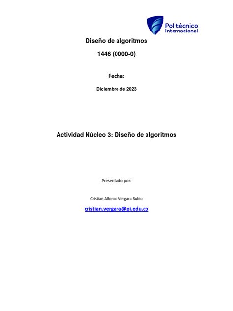 Actividad Núcleo 3 Diseño De Algoritmos Pdf