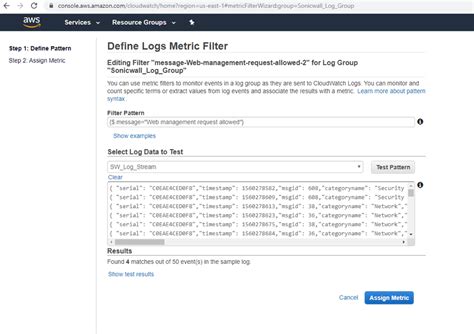 using amazon cloudwatch metric filters and alarms to monitor logs on sonicwall firewall aws