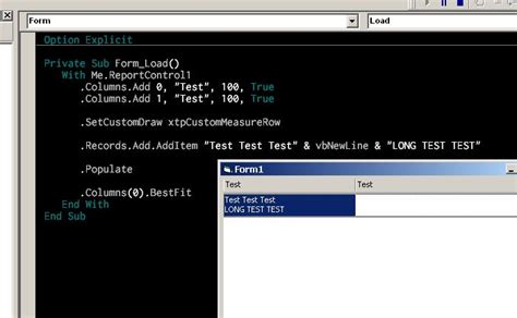 [partially solved] bug bestfit and vbnewline codejock developer