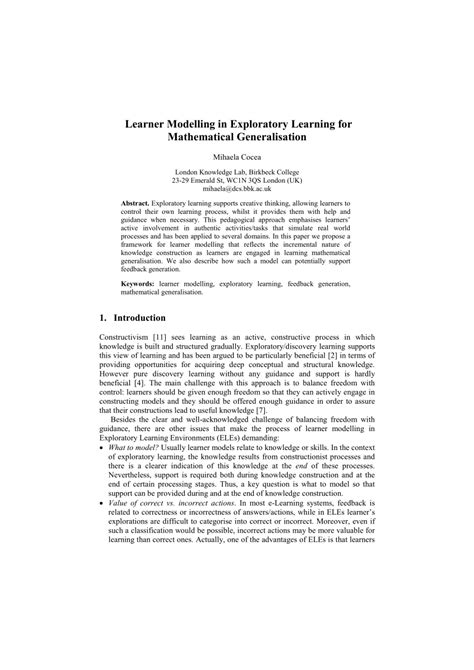 Pdf Learner Modelling In Exploratory Learning For Mathematical Generalisation