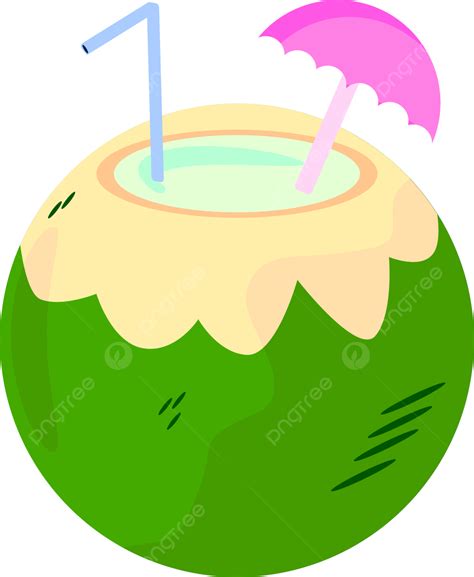 Illustration Of Coconut Drink With Straw And Mini Umbrella Coconut