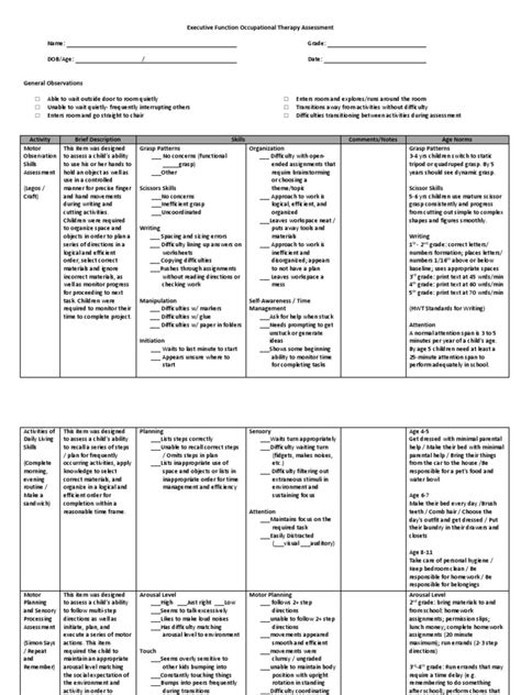 Executive Function Occupational Therapy Skills Pdf Emotional Self
