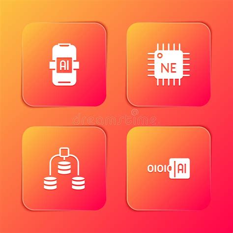 Set Artificial Intelligence Ai Processor Cpu Server Data And Binary Code Icon Vector Stock